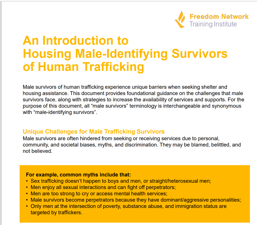 Housing Male-Identifying Survivors of Human Trafficking - Freedom Network USA
