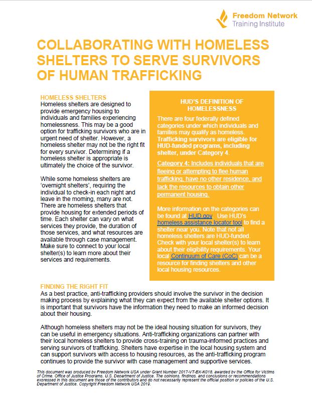 Collaborating with Homeless Shelters to Serve Survivors of Human ...